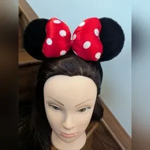 Disney | Accessories | Disney Minnie Mouse Ears Red And Black Polka Dot ...